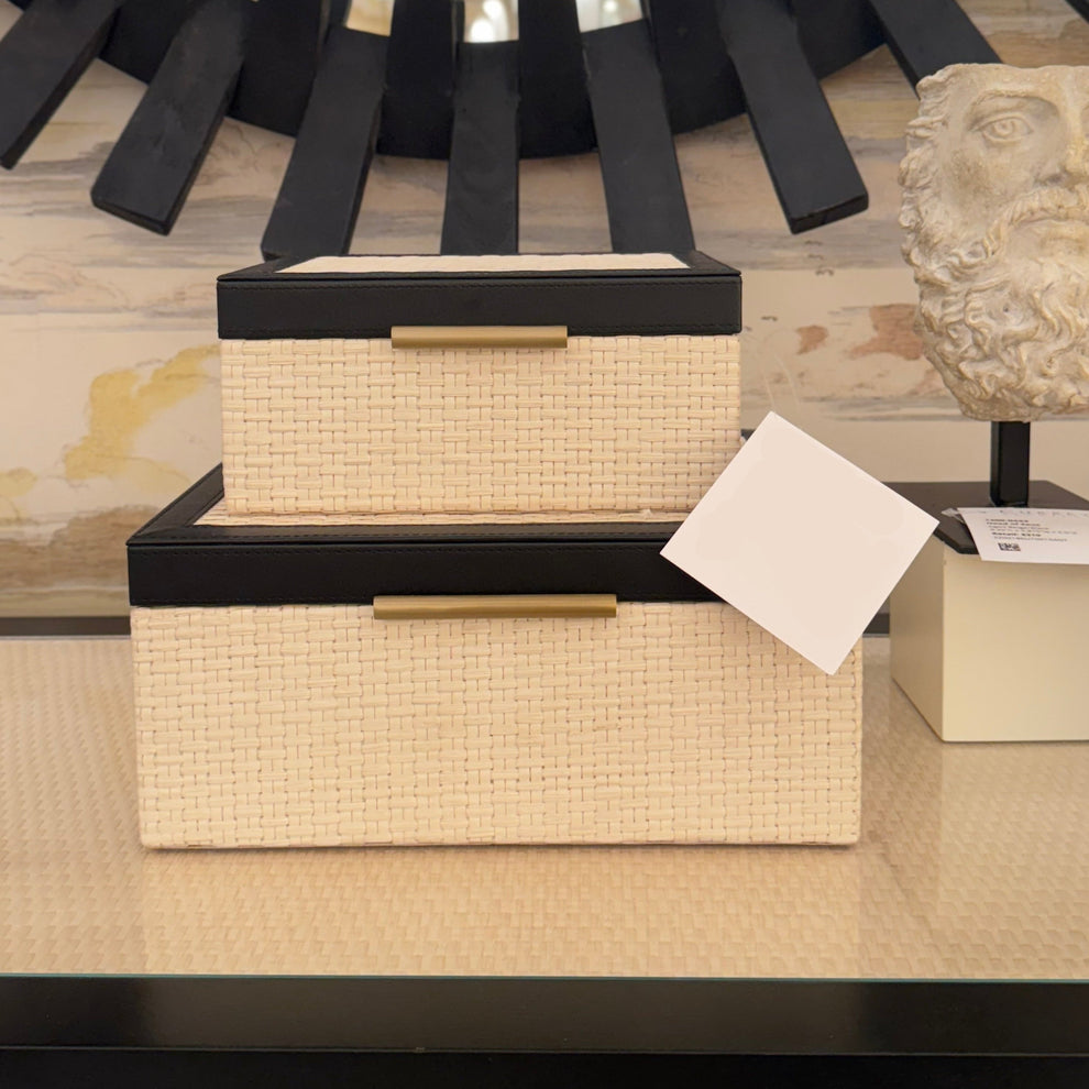 Currey and Company Deanna Box Set Raffia and Leather – CLAYTON GRAY HOME
