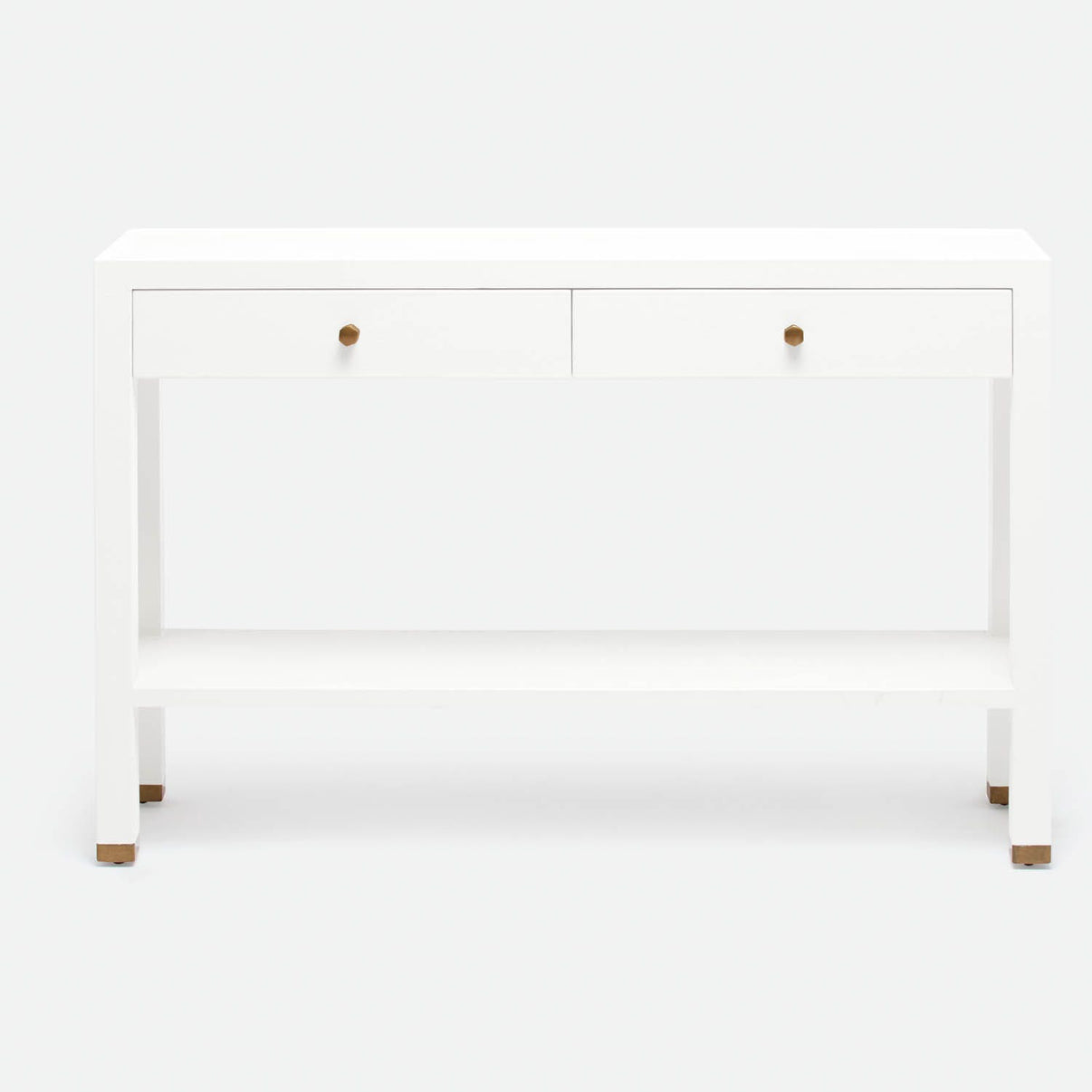 Made Goods Jarin Designer White Console White Faux Belgian Linen ...