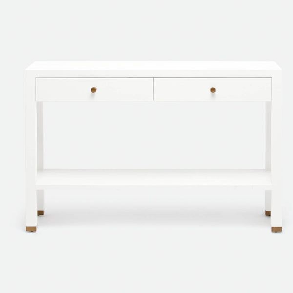 Made Goods Jarin Designer White Console White Faux Belgian Linen ...