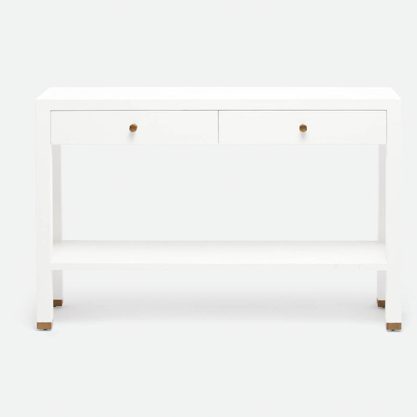 Made Goods Jarin Designer White Console White Faux Belgian Linen ...
