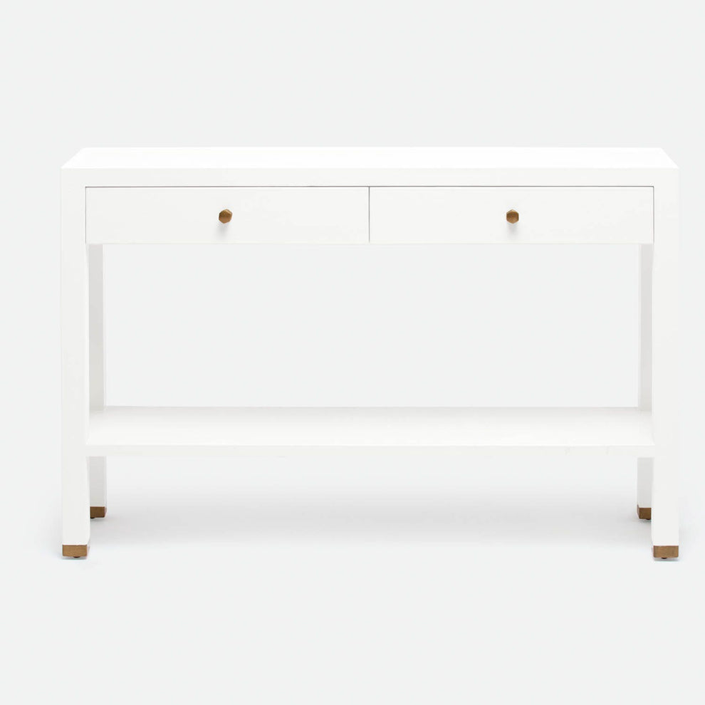 Made Goods Jarin Designer White Console White Faux Belgian Linen ...