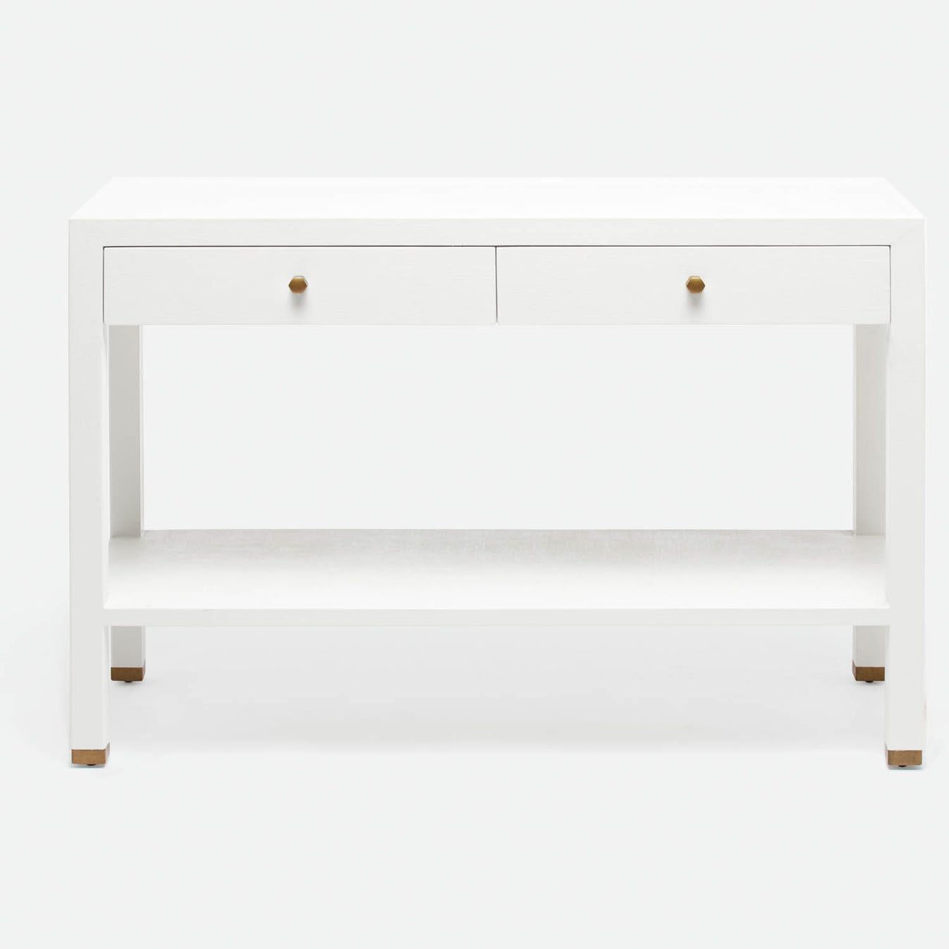 Made Goods Jarin Designer White Console White Faux Belgian Linen ...