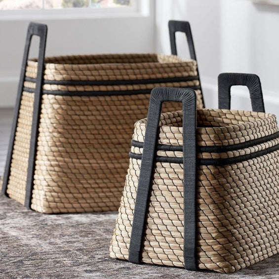 Palecek Ethan Basket Seagrass and Black Leather - multiple options ...
