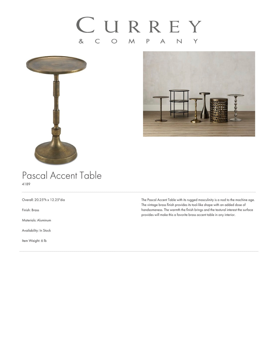 Currey and Company Pascal Accent Table Vintage Brass – CLAYTON GRAY HOME