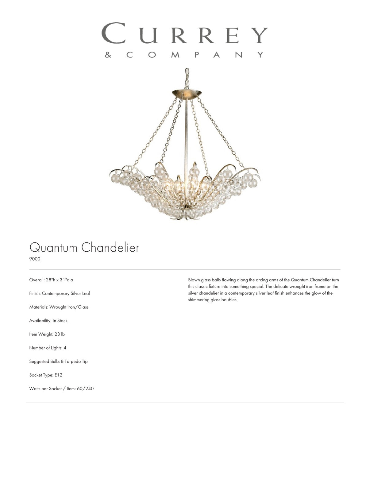 Currey and Company Quantum Chandelier Silver Leaf and Glass – CLAYTON ...