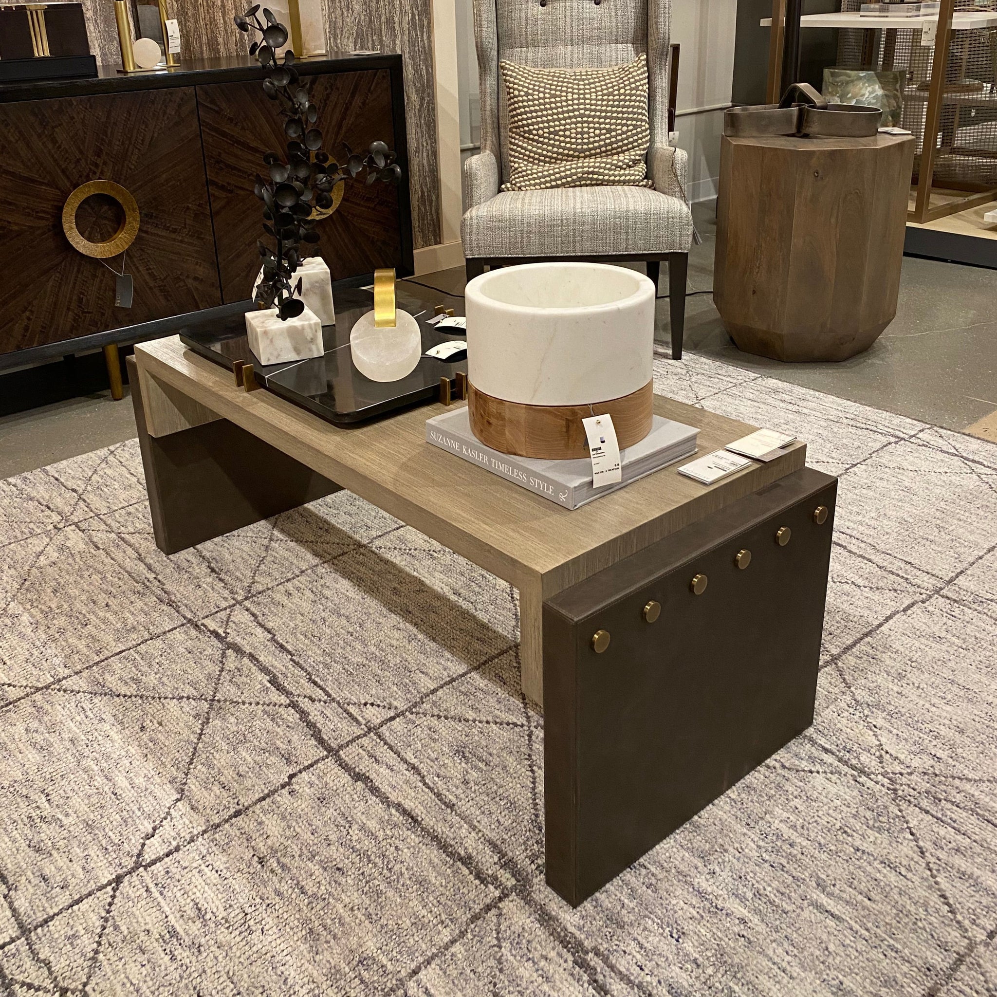 Arteriors Home Luke Cocktail Table Smoke Oak and Charcoal Leather ...