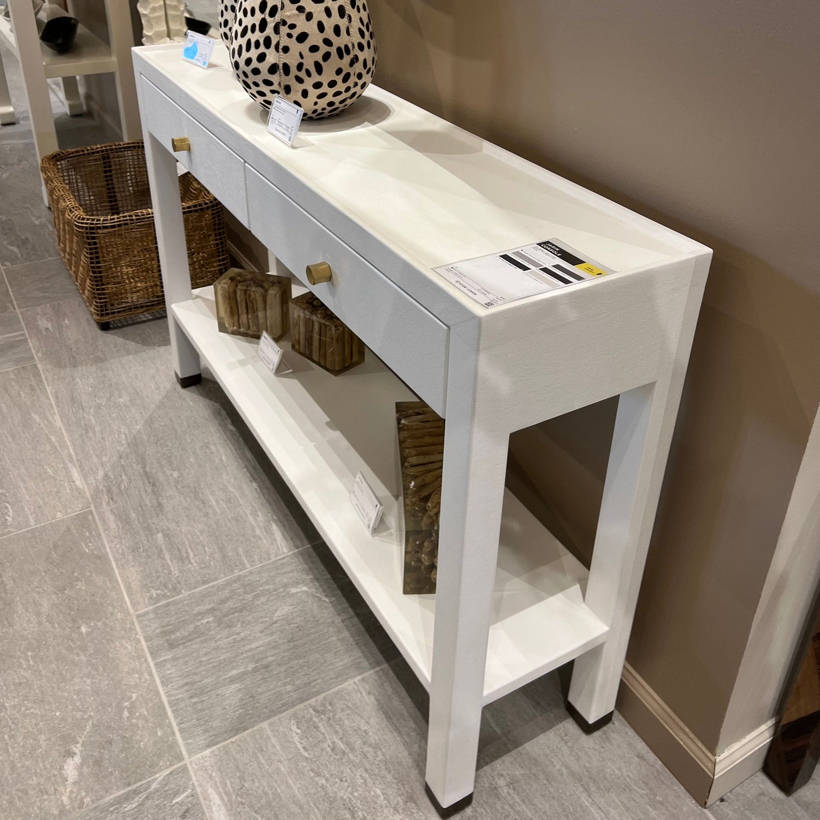 Made Goods Jarin Designer White Console White Faux Belgian Linen ...