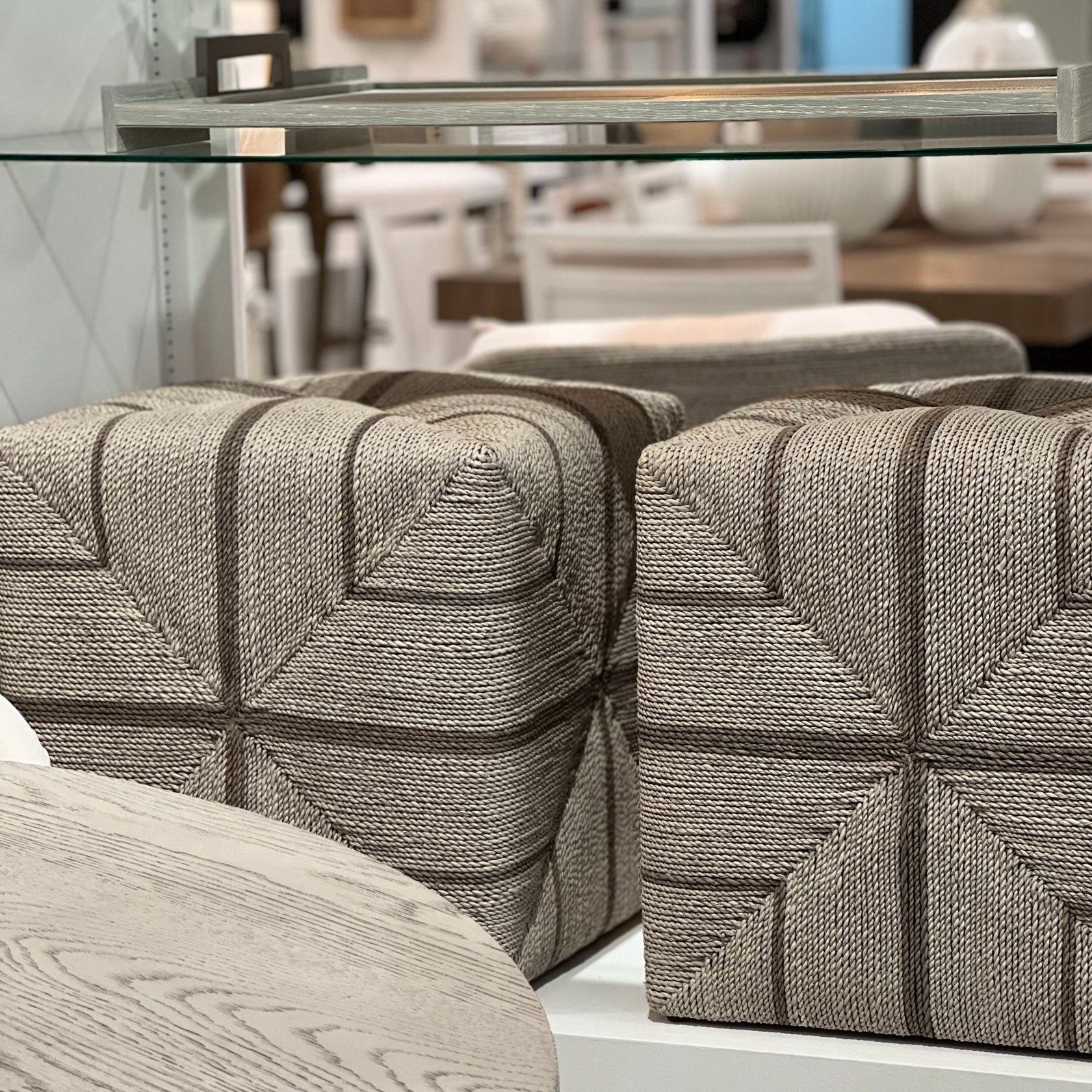 Palecek Fritz Rope Square Ottoman Fog White and Taupe – CLAYTON GRAY HOME
