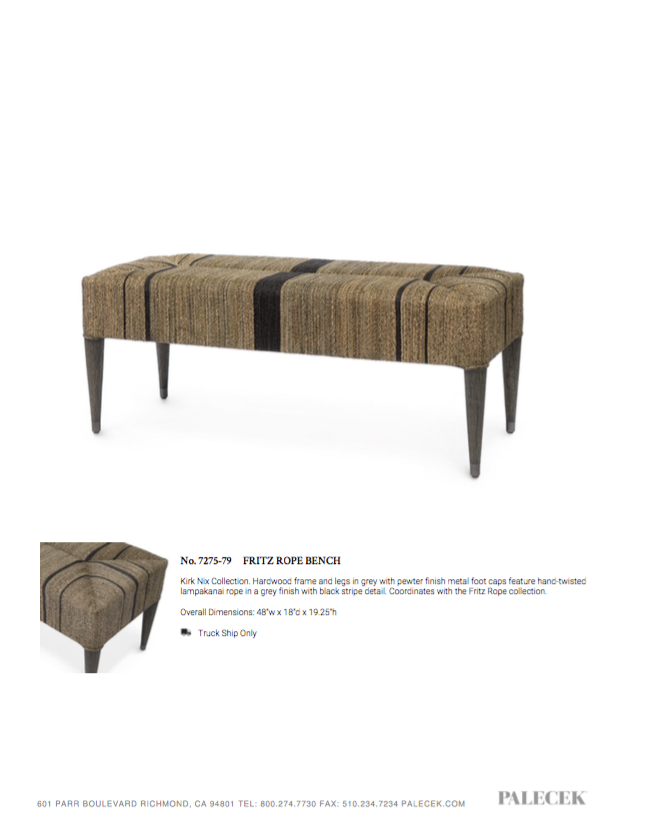 Palecek Fritz Rope Bench Gray and Black – CLAYTON GRAY HOME